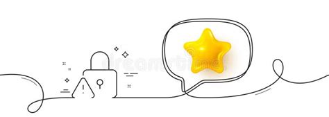 lock line icon padlock warning sign continuous line with 3d star
