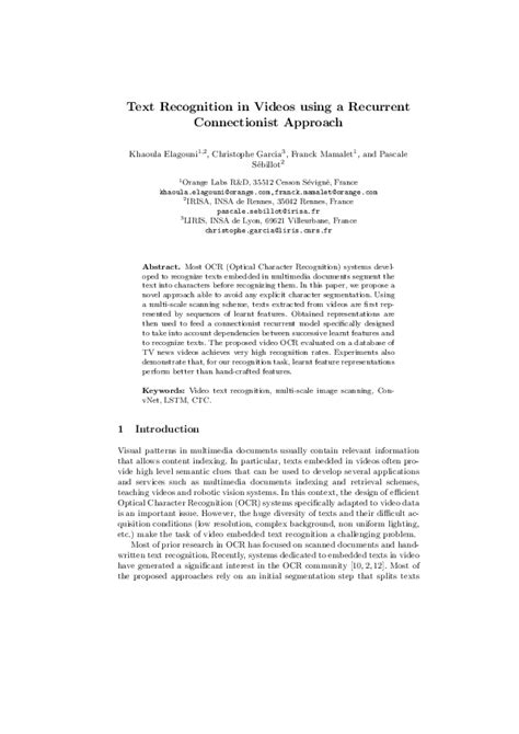 Pdf Text Recognition In Videos Using A Recurrent Connectionist Approach