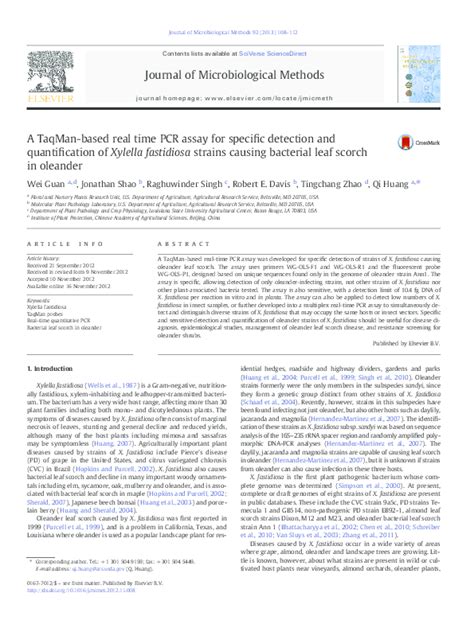 Pdf A Taqman Based Real Time Pcr Assay For Specific Detection And Quantification Of Xylella