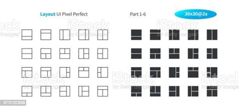 레이아웃 Ui 픽셀 완벽 한 잘 만들어진 벡터 얇은 선 및 고체 아이콘 30 2 그리드 웹 그래픽 및 애플 리 케이 션에 대 한