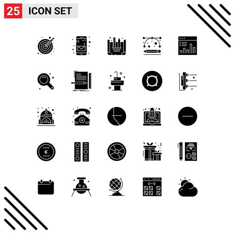 25 Thematic Vector Solid Glyphs And Editable Symbols Of Graph Analytics Creating Blueprint