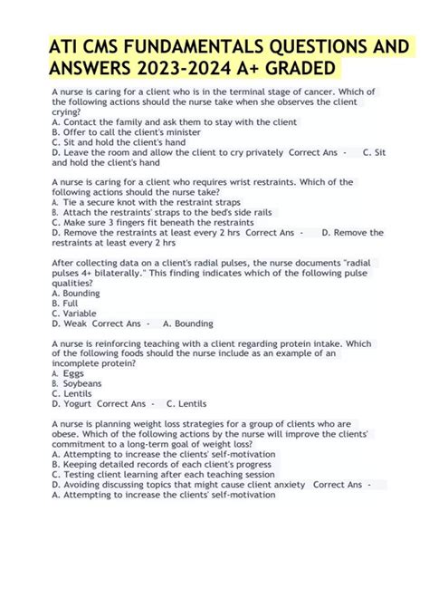 Ati Cms Fundamentals Questions And Answers A Graded Ati Cms Fundamentals Stuvia Us