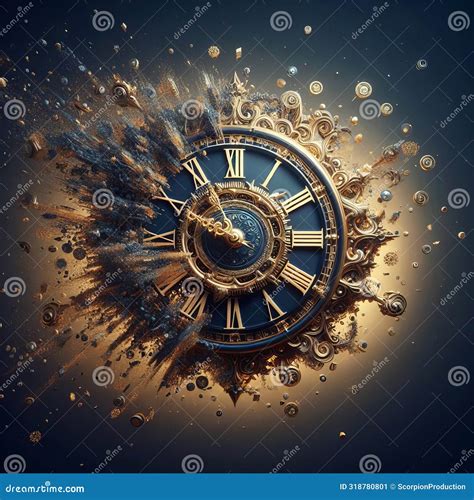 Exploding Clock In Golden Swirls Stock Image Image Of Fleeting