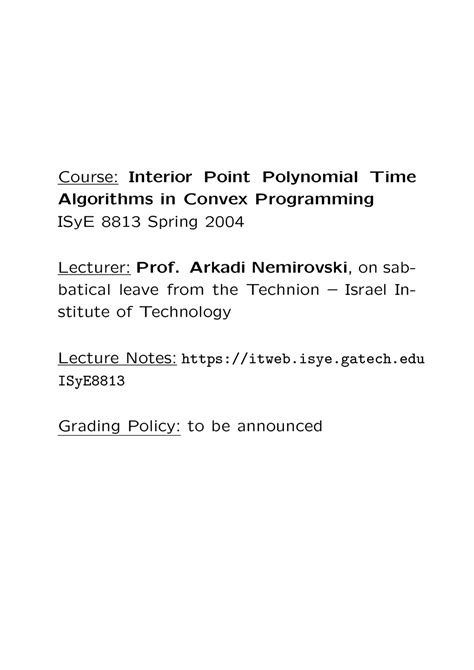 interior point polynomial time algorithms in convex programming isye