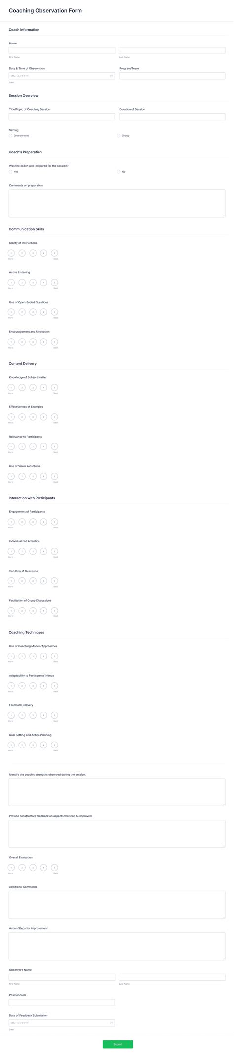 Coaching Observation Form Template Jotform