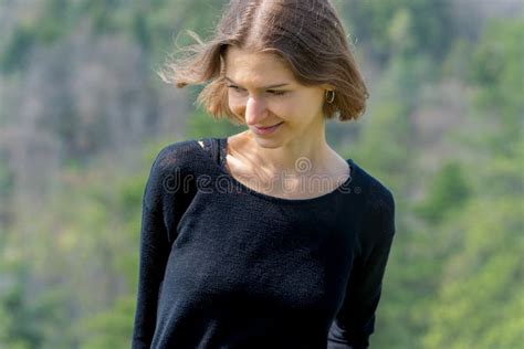 Portrait Of Young Beautiful Woman Looking Down Stock Image Image Of