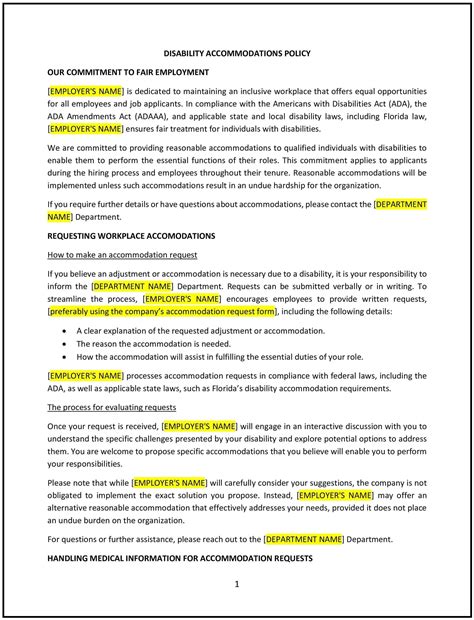 Disability Accommodations Policy Florida Free Template