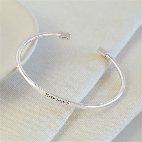 Round Engraved Cuff Bangle Silvery Jewellery Personalised Jewellery