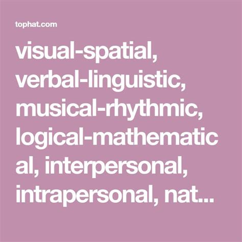 Visual Spatial Verbal Linguistic Musical Rhythmic Logical