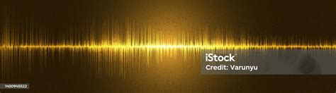 파노라마 골든 디지털 사운드 웨이브 배경 기술 및 지진 웨이브 다이어그램 개념 음악 스튜디오 및 과학을위한 디자인 벡터 일러스트 레이 션 금 금속에 대한 스톡 벡터 아트 및