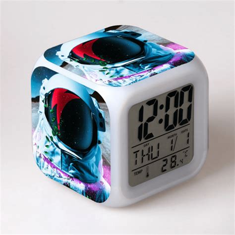 Led Alarm Clock Cartoon Astronaut Pattern Creative Desk Table Clock Glowing Electronic Colorful