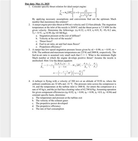 Due Date May 11 2025consider Specific Thrust