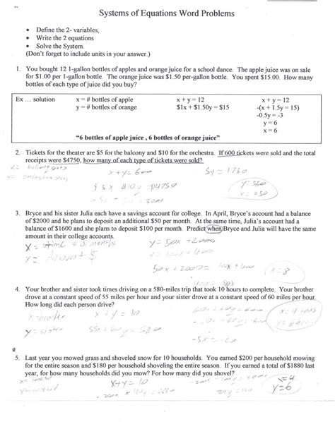 Solving Systems Of Equations Word Problems Worksheet Answer Key — Db