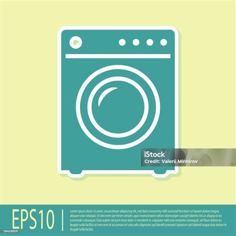 노란색 배경에 고립 된 녹색 와셔 아이콘입니다 세탁기 아이콘입니다 의류 세탁기세탁기 가전 제품 기호입니다 평면 디자인입니다 벡터