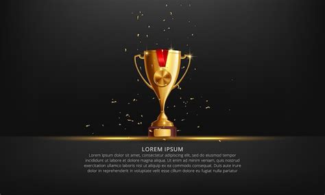 블랙에 현실적인 황금 트로피 컵 프리미엄 벡터