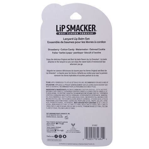 Lip Smacker Flavored Lip Balm And Pink Lanyard Set Strawberry Cotton Candy Watermelon Oatmeal