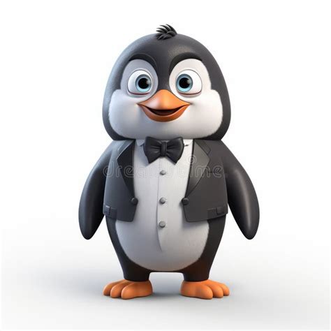 Playful 3d Penguin In Tuxedo Style Royalty Free Cartoon Render Stock Illustration
