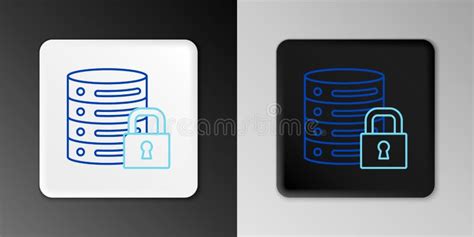 Line Server Security With Closed Padlock Icon Isolated On Grey Background Security Safety