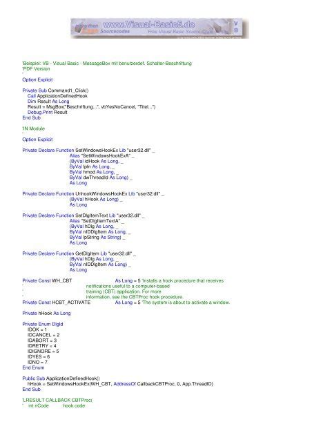 Beispiel Vb Visual Basic Messagebox Mit Benutzerdef Schalter