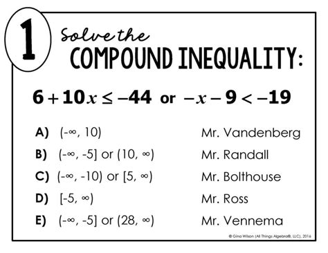 Compound Inequalities Math Lib Activity All Things Algebra®