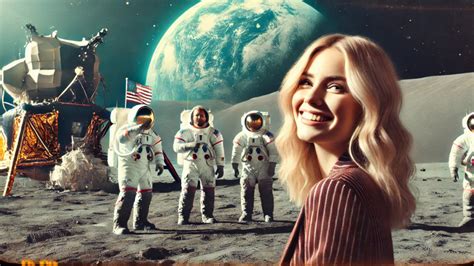 Молодая улыбающаяся голубоглазая блондинка на Луне · 1280x720 Hd бесплатная фотография от