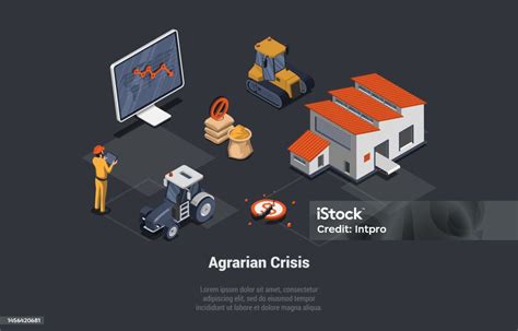 글로벌 세계 위기 개념 경제 상황에 대한 충격적인 농민 쇠퇴 몰락 인플레이션 평가 절하 곡물 가격 하락 및 파산 아이소메트릭 3d 만화 벡터 일러스트 레이 션 3차원 형태에