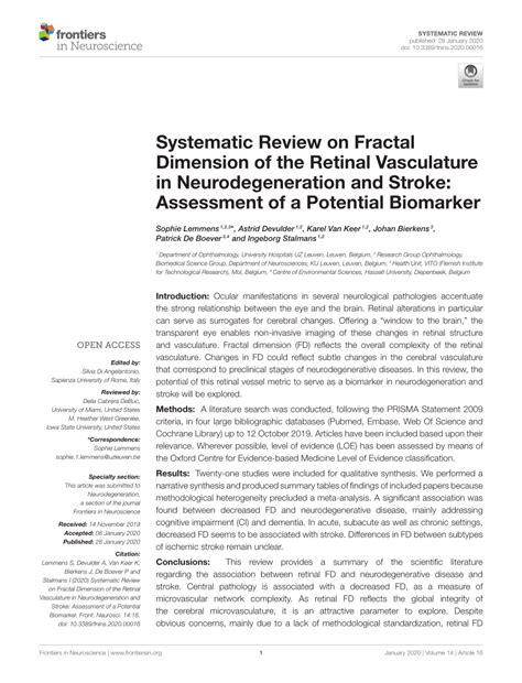 Pdf Systematic Review On Fractal Dimension Of The Retinal Vasculature In Neurodegeneration And