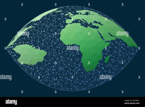 Abstract Telecommunication World Map Craig Projection Green Low Poly World Map With Network