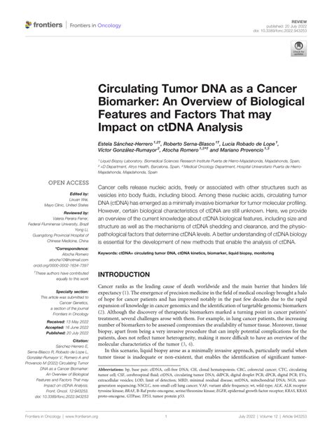 Pdf Circulating Tumor Dna As A Cancer Biomarker An Overview Of