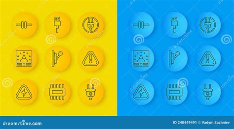 Set Line High Voltage Ampere Meter Multimeter Voltmeter Electrical Panel Plug Exclamation