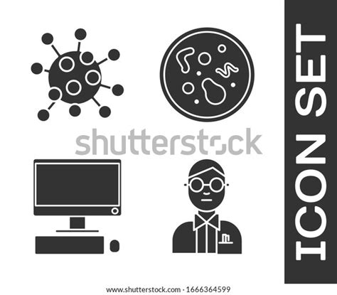 Set Scientist Bacteria Computer Monitor Keyboard Stock Vector Royalty
