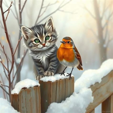 The Kitten And Robin Friendship The Kitten And Robin Friendshi