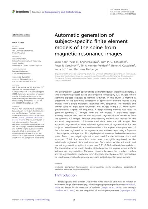 Pdf Automatic Generation Of Subject Specific Finite Element Models Of The Spine From Magnetic