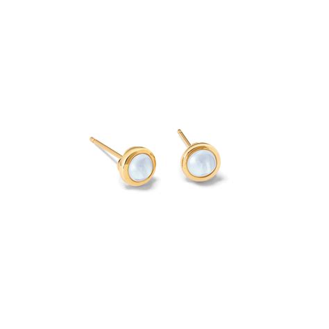 Theresa Stud Earrings Yellow Gold Cabochon Blue Moonstone Cassandra