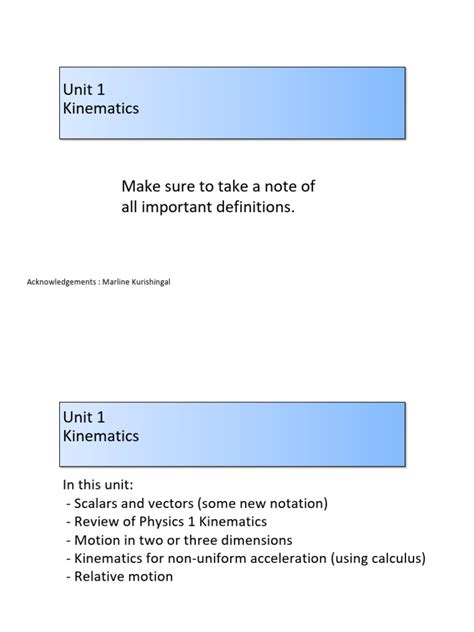 Unit 1 Kinematics Pdf Euclidean Vector Kinematics