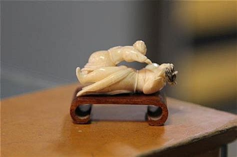 Lot Ivory Erotic Figure On Timber Stand