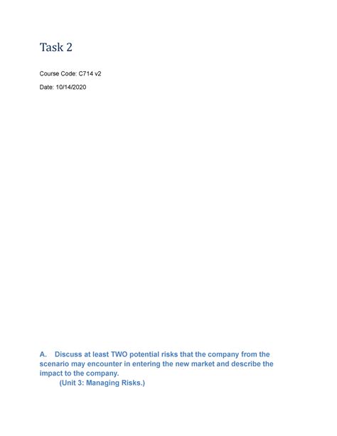 C714 V2 Task 2 Business Strategy Task 2 Course Code C714 V Date 10