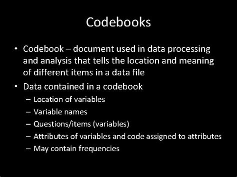 Lecture 9 Quantitative Analysis Codebooks Codebook Document Used