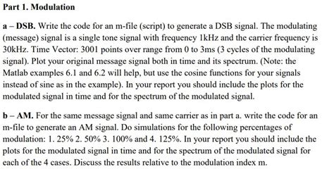 solved part 1 modulation a dsb write the code for an