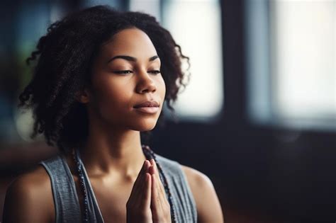 Premium Ai Image Shot Of A Woman Meditating During A Yoga Class Created With Generative Ai