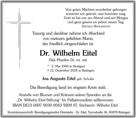 Alle Traueranzeigen Für Wilhelm Eitel Trauerrp Onlinede