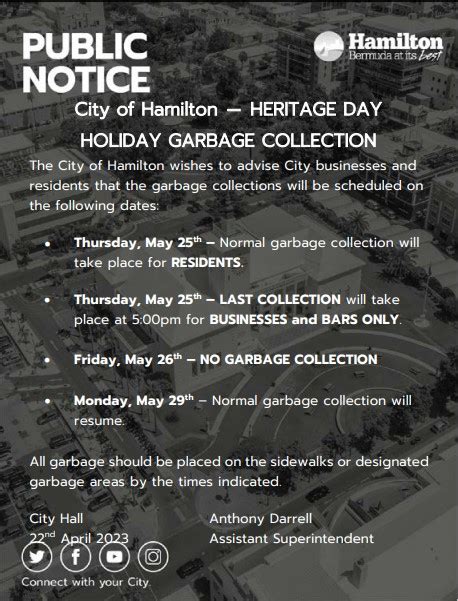 holiday city garbage collection schedule and traffic notice bermuda real
