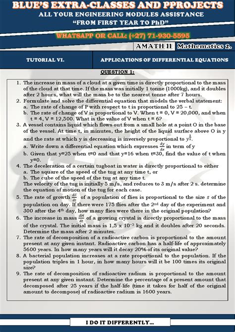 Nathematics 2 Tutorial 6 Blues Extra Classes Question 1 Amath Ii