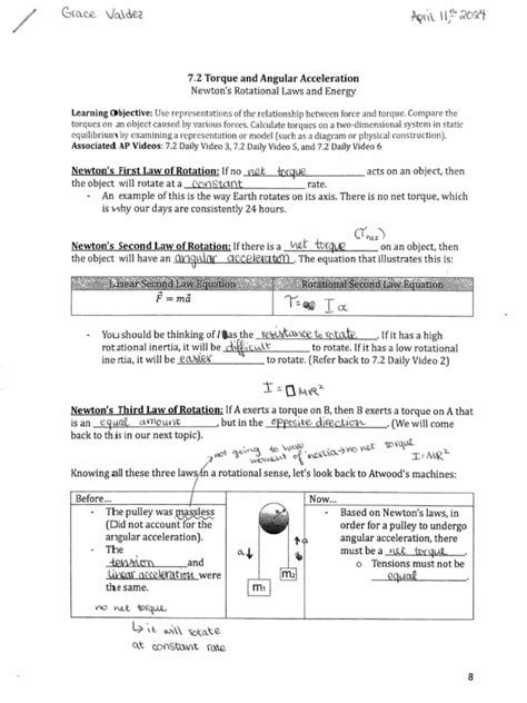 72 Torque And Angular Acceleration Notes 2 Pdf