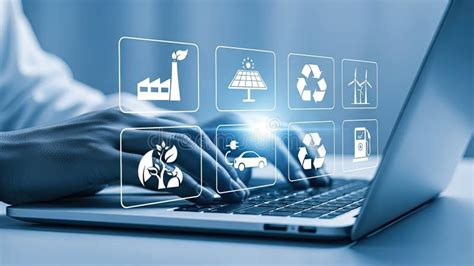 Person Typing On Laptop With Environmental And Sustainability Icons