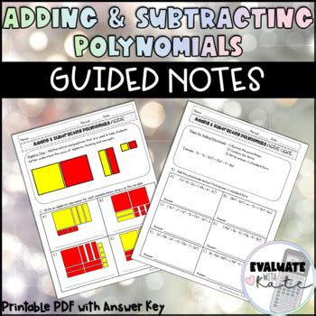 Adding And Subtracting Polynomials Guided Notes MathMarketMonday By Bien Math