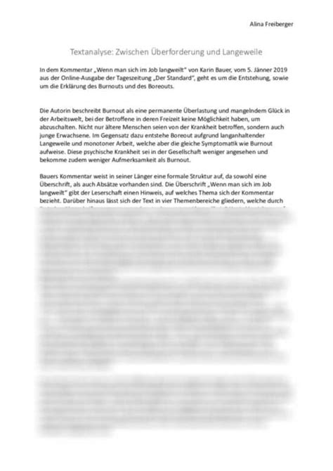 Textanalyse Burnout Und Boreout Im Job Von Karin Bauer