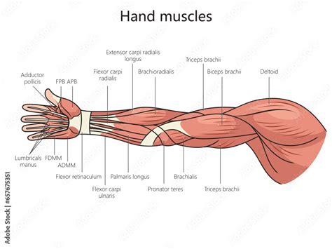 Human Hand Arm Muscles Structure Diagram Schematic Vector Illustration