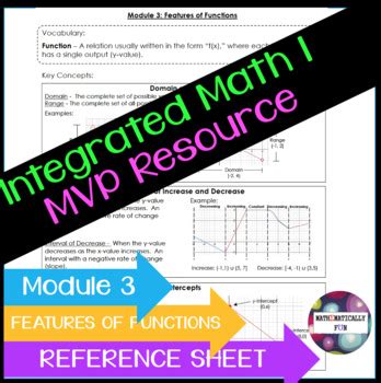 Module FEATURES OF FUNCTIONS Integrated Math MVP Reference Sheet