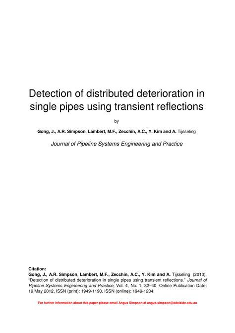 Pdf Detection Of Distributed Deterioration In Single Pipes Using Transient Reflections